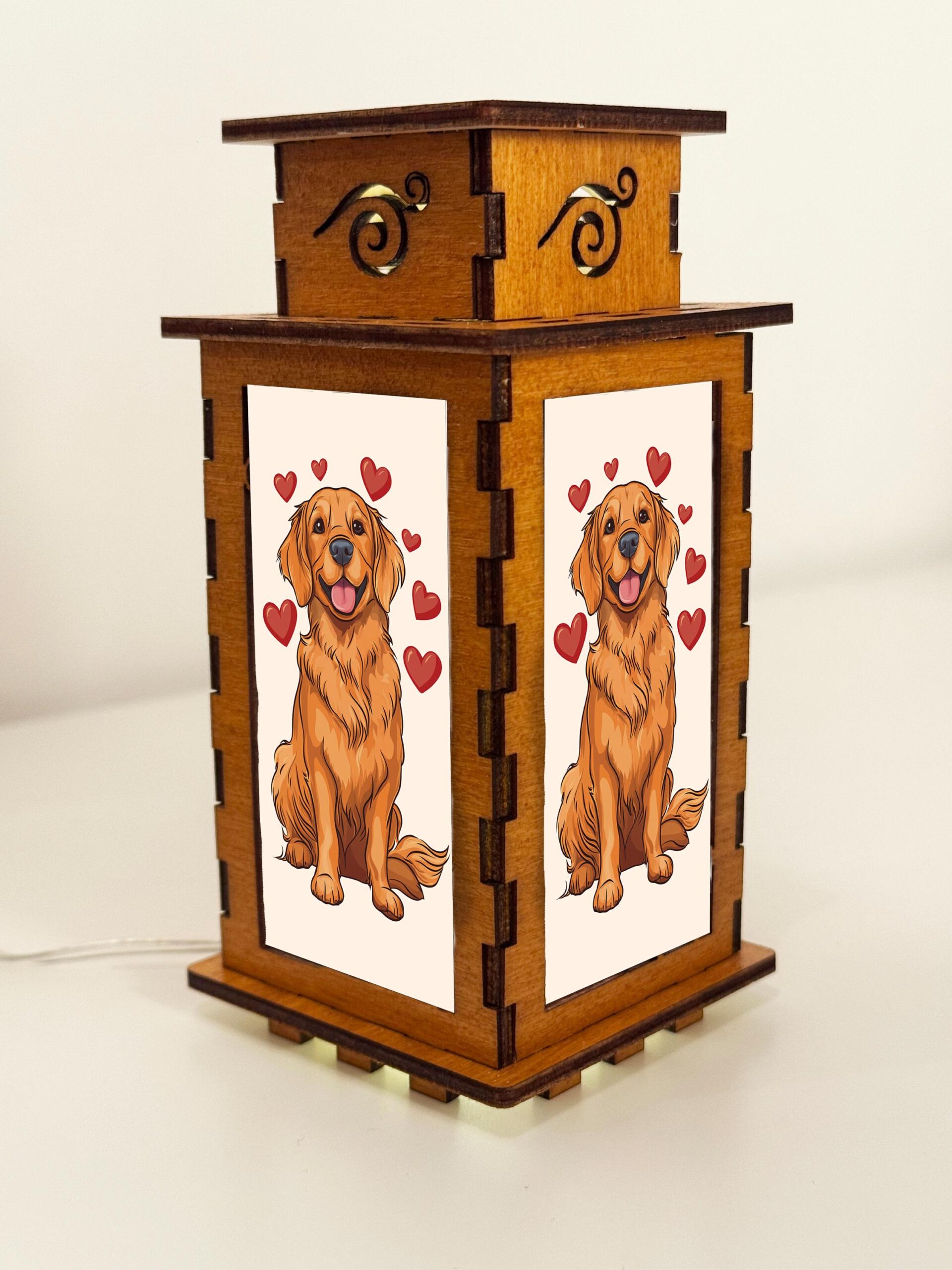 Golden Retriever Dog Hearts Night Lamp Lantern – Cute Wooden Dog Light ...